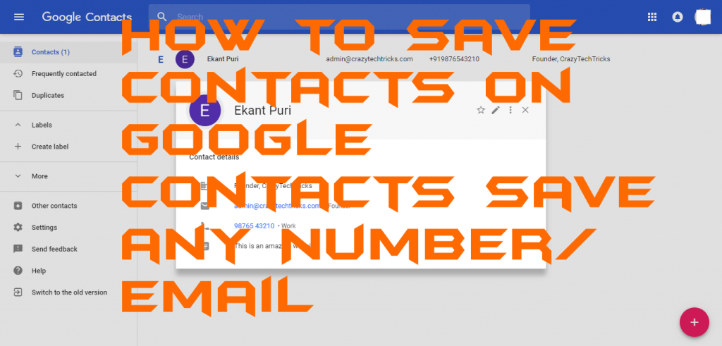 How to Save Contacts on Google Account - Save any Number/Email - Crazy ...
